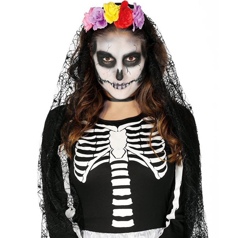 Diadema Catrina de Flores con velo - Envío Halloween en 24h