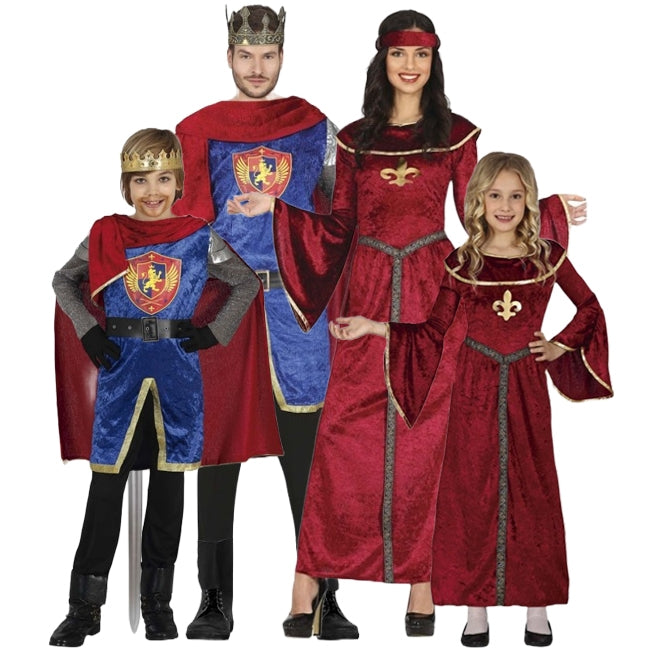 Familia Reyes medievales con capa roja - Disfraces para grupos online