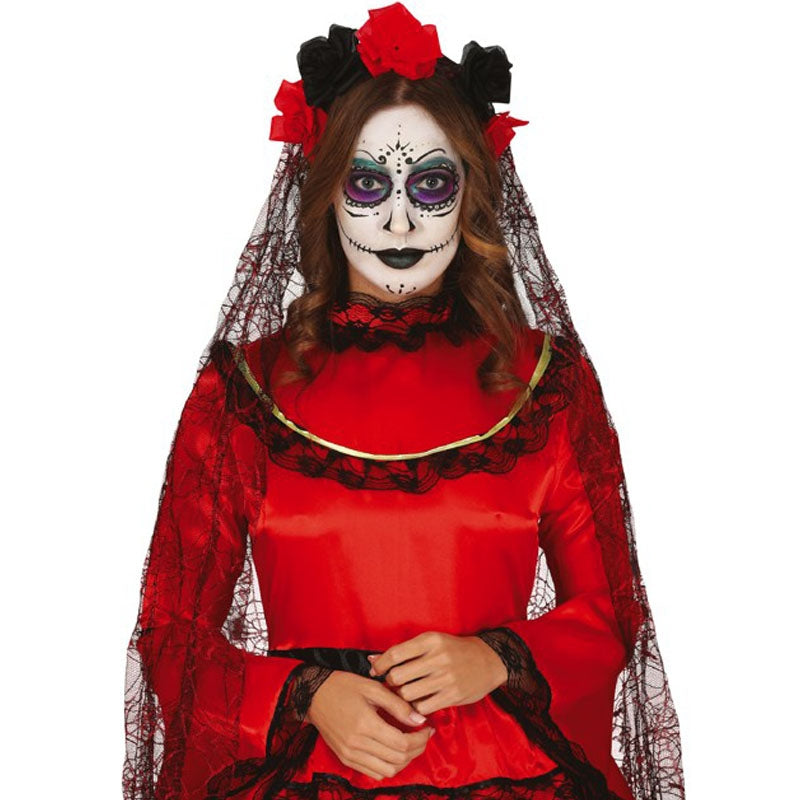 Comprar Velo de Catrina con flores para Halloween |【Envío en 24h】